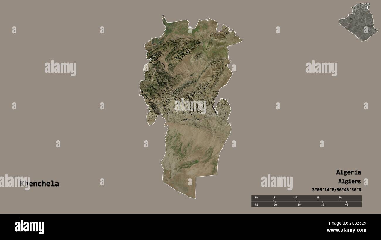 Shape of Khenchela, province of Algeria, with its capital isolated on ...