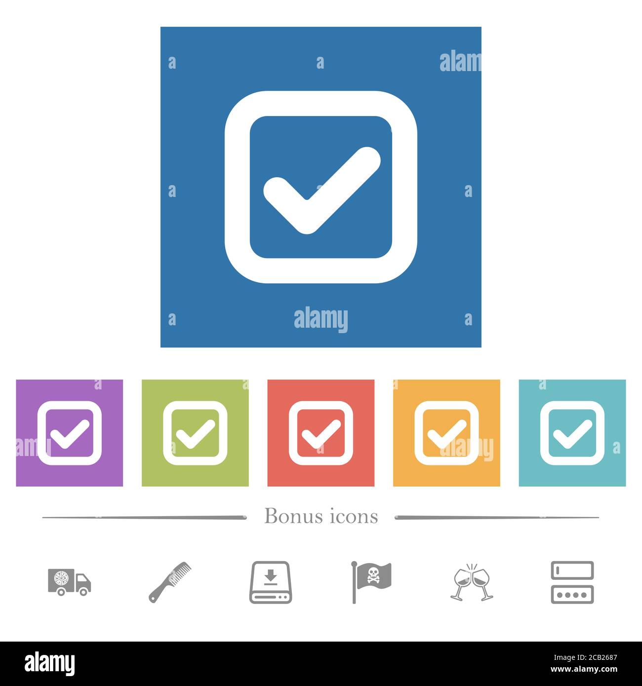 Checkbox flat white icons in square backgrounds. 6 bonus icons included ...