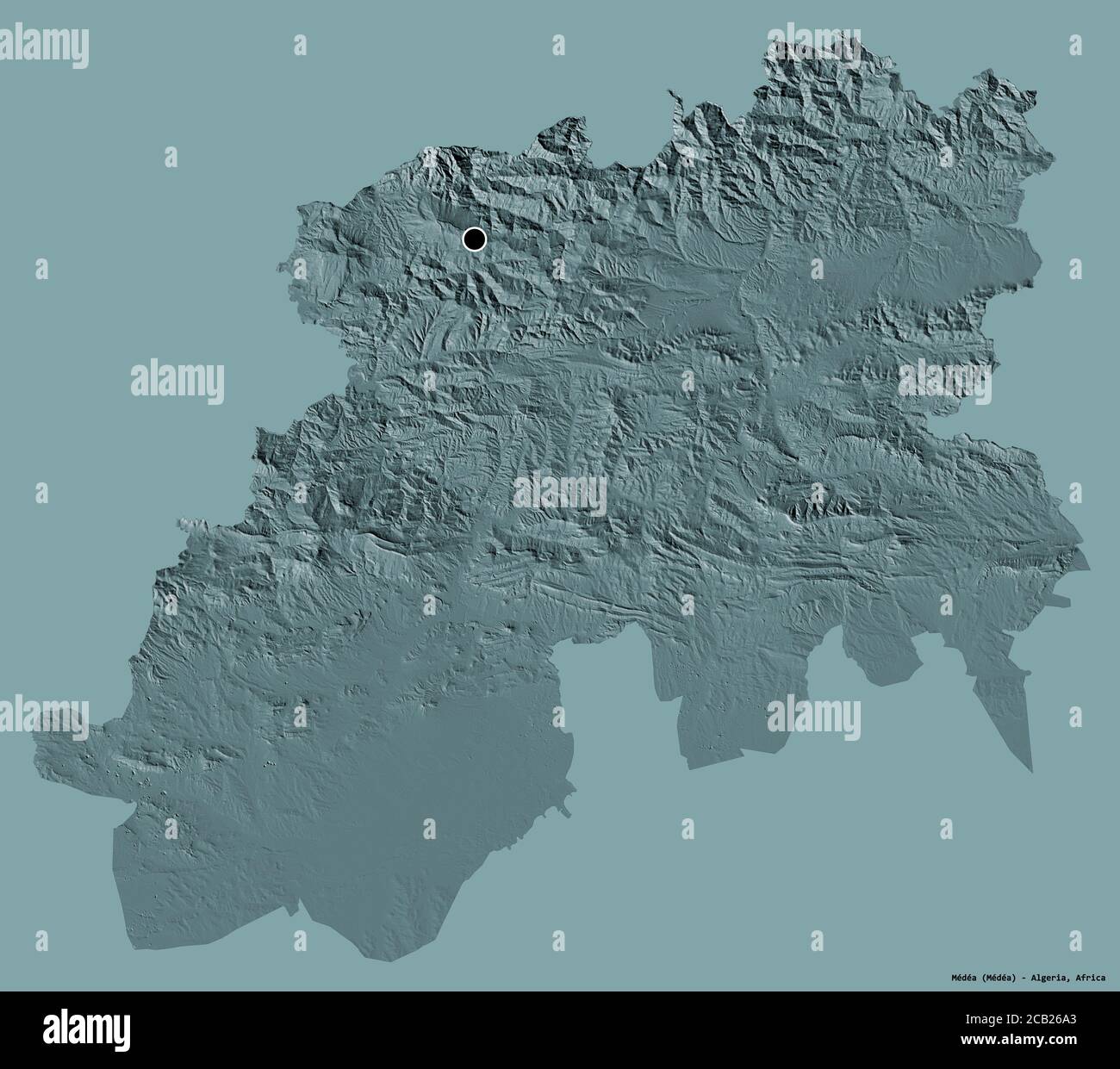 Shape of Médéa, province of Algeria, with its capital isolated on a ...