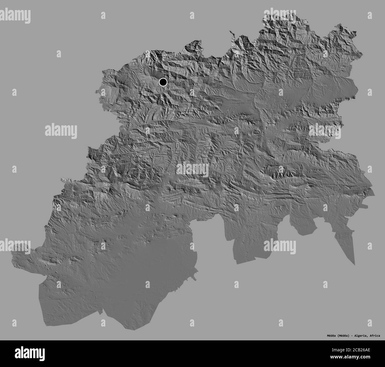 Shape of Médéa, province of Algeria, with its capital isolated on a ...