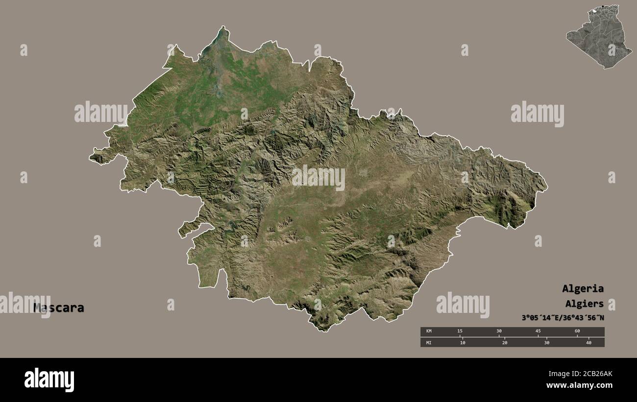 Shape of Mascara, province of Algeria, with its capital isolated on ...
