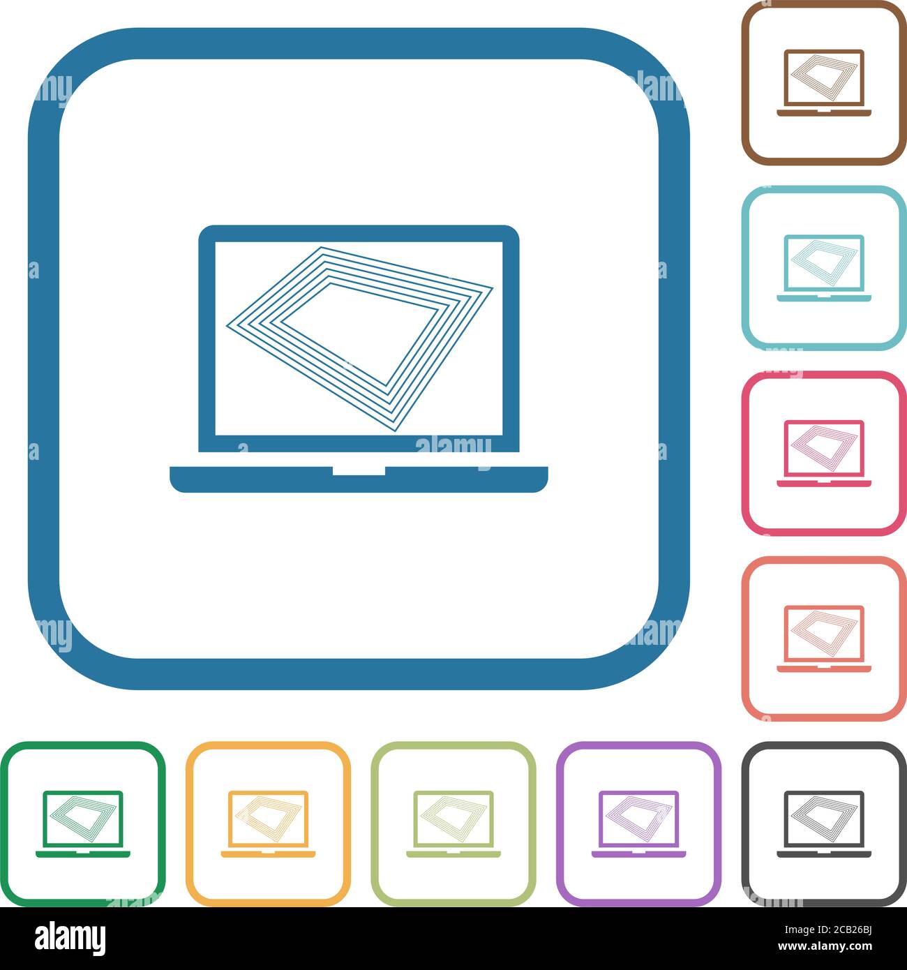 Screen saver on laptop simple icons in color rounded square frames on white background Stock ...