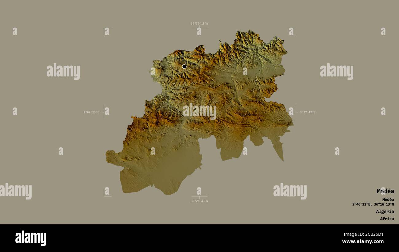 Area of Médéa, province of Algeria, isolated on a solid background in a ...