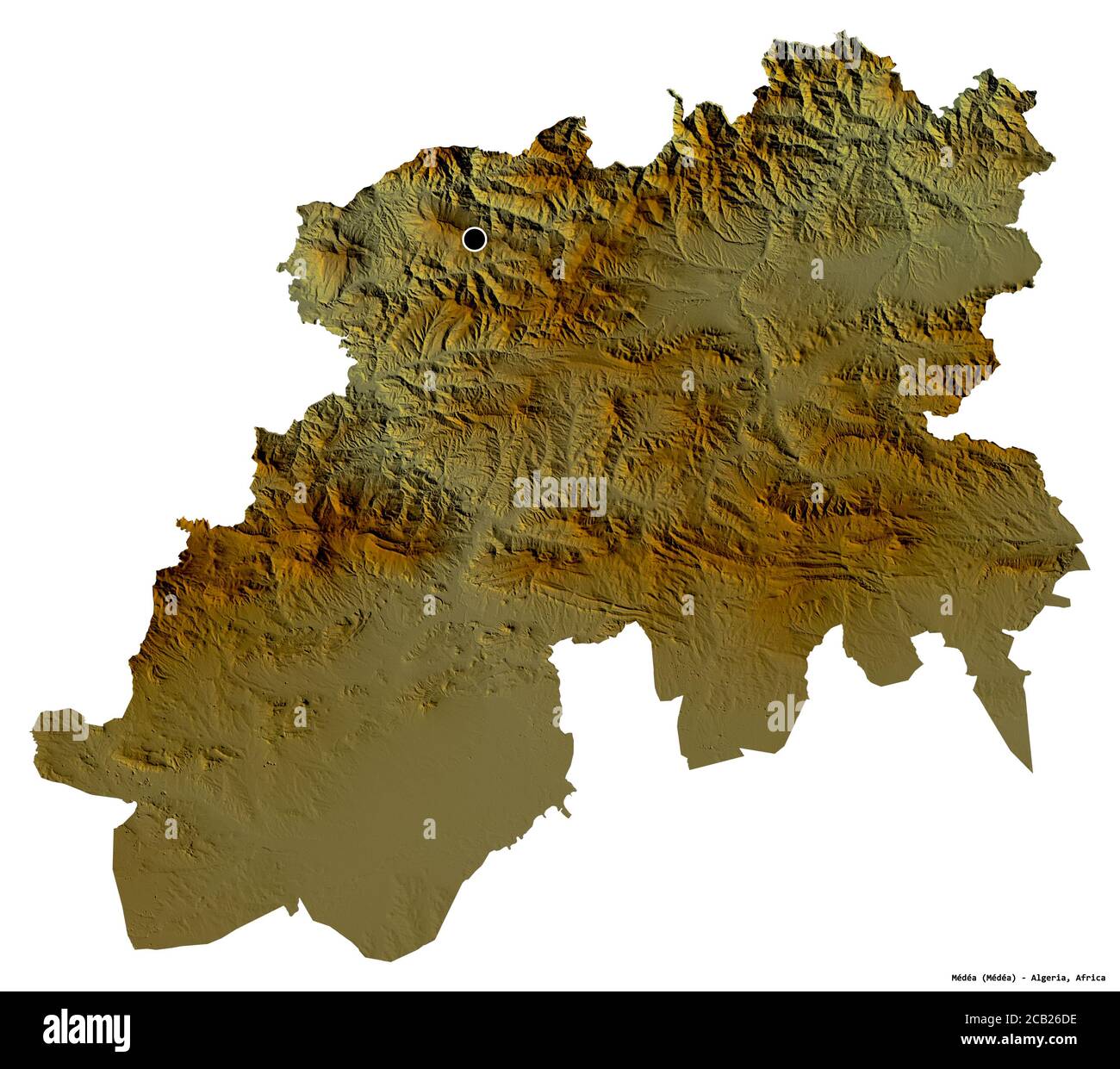 Shape of Médéa, province of Algeria, with its capital isolated on white ...