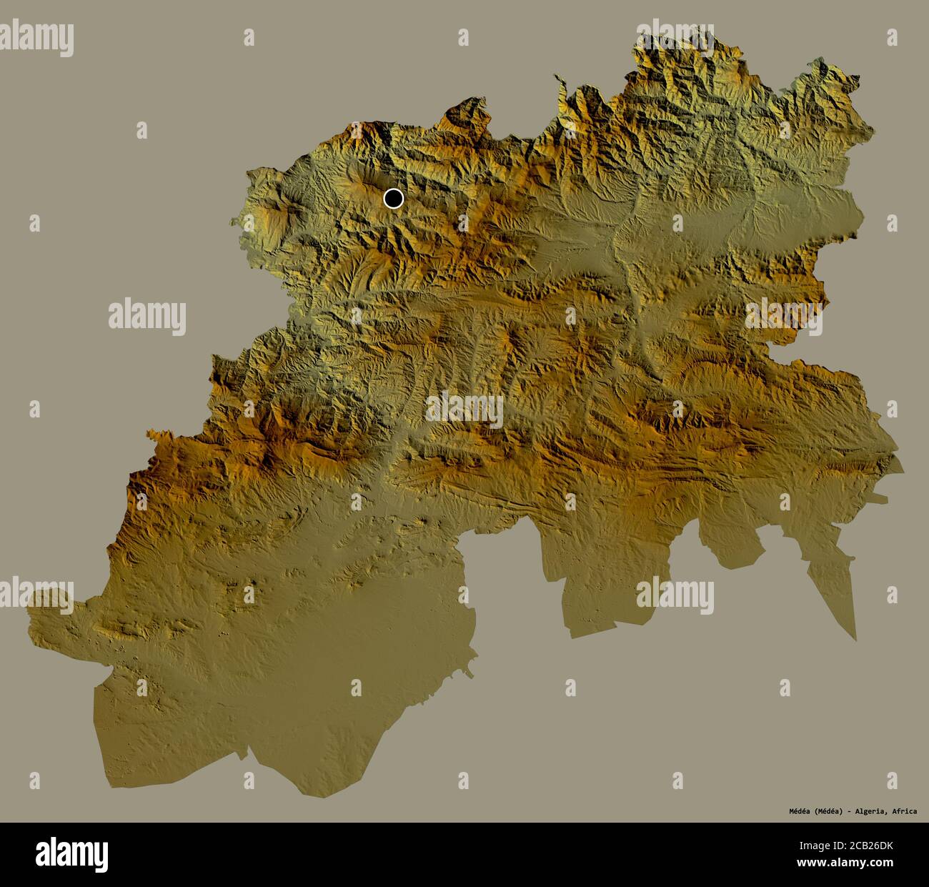 Shape of Médéa, province of Algeria, with its capital isolated on a ...