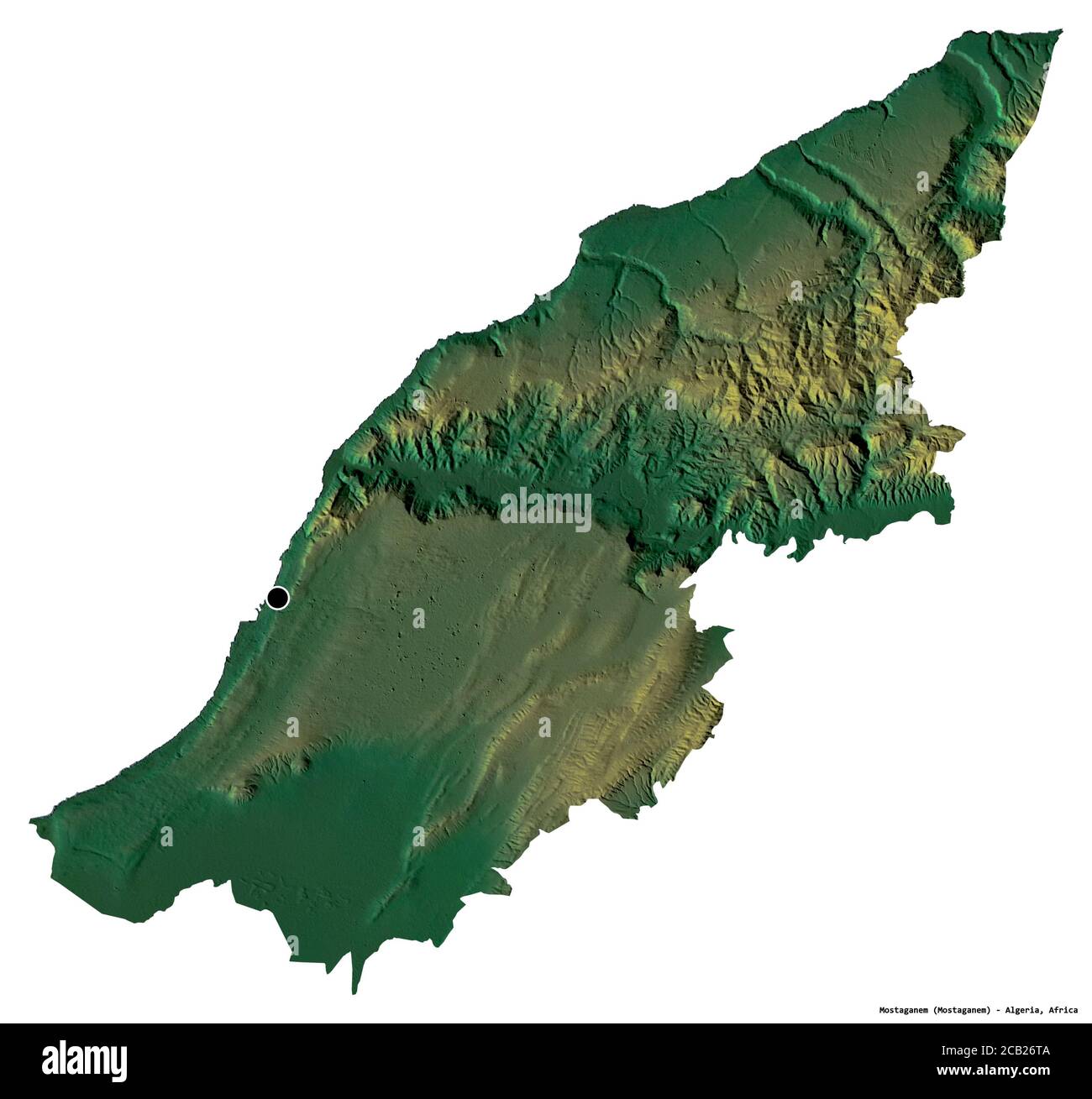 Shape of Mostaganem, province of Algeria, with its capital isolated on ...