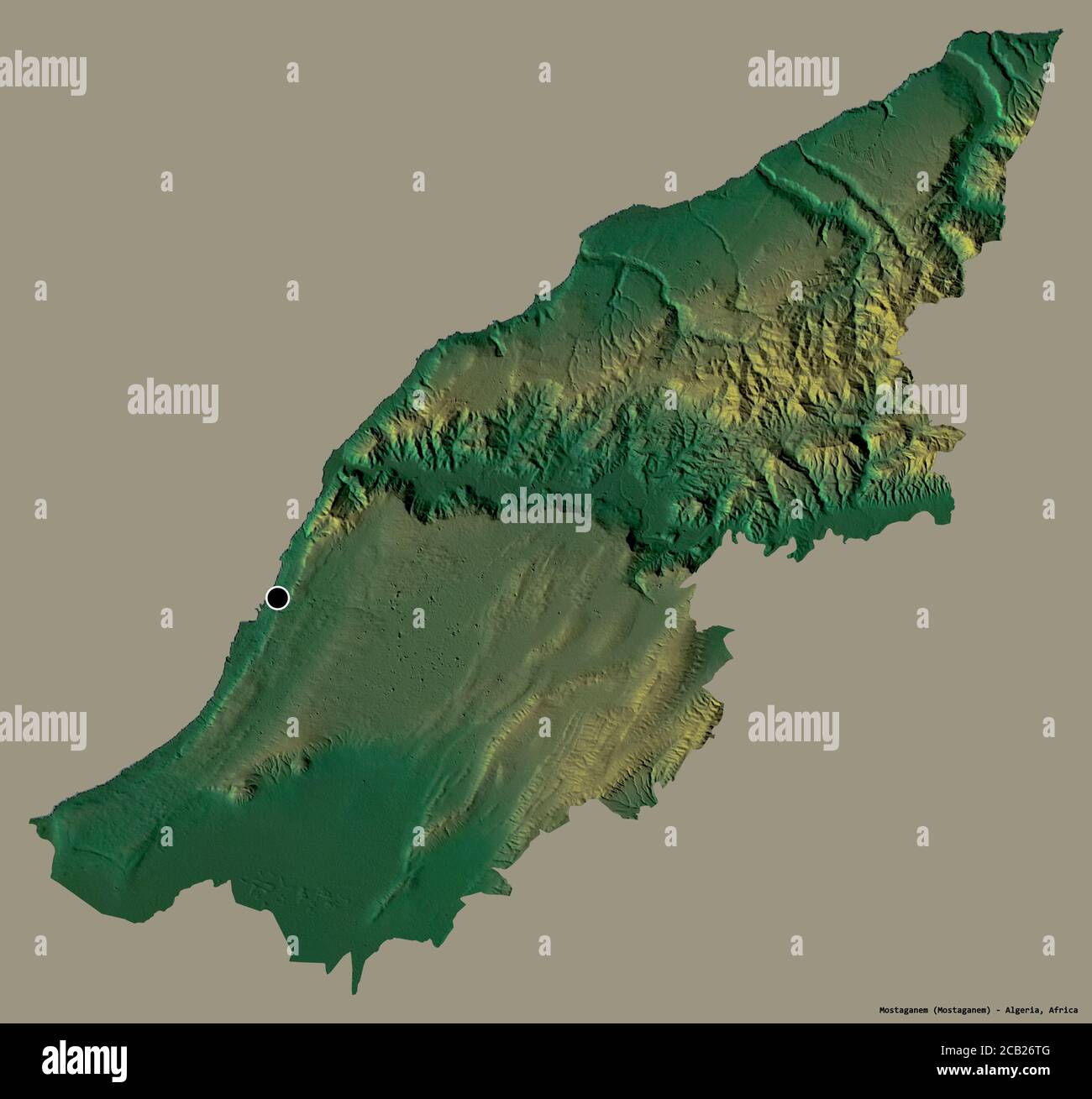 Shape of Mostaganem, province of Algeria, with its capital isolated on ...
