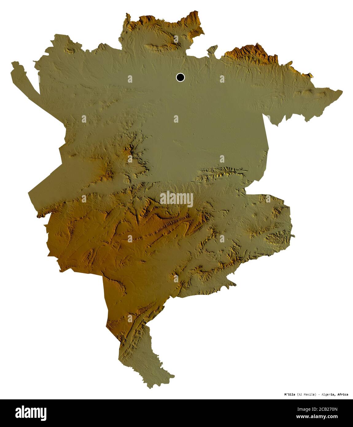 Shape of M'Sila, province of Algeria, with its capital isolated on ...