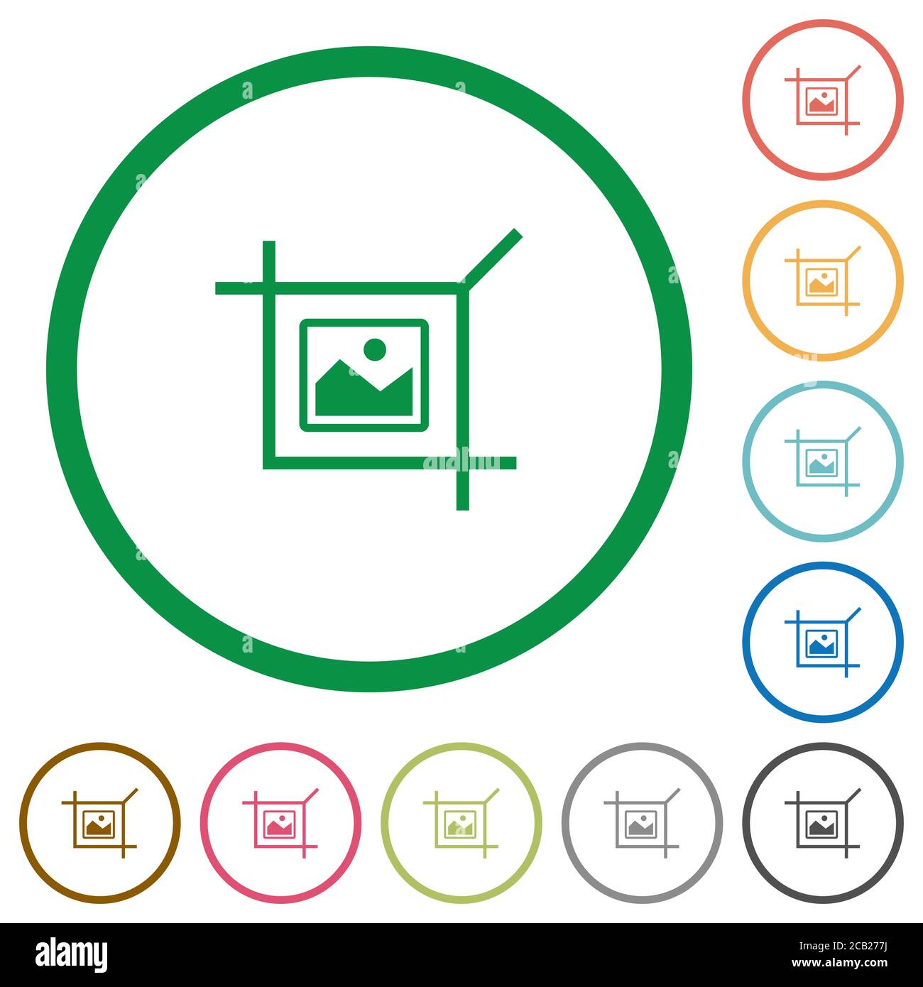 Crop picture flat color icons in round outlines on white background ...