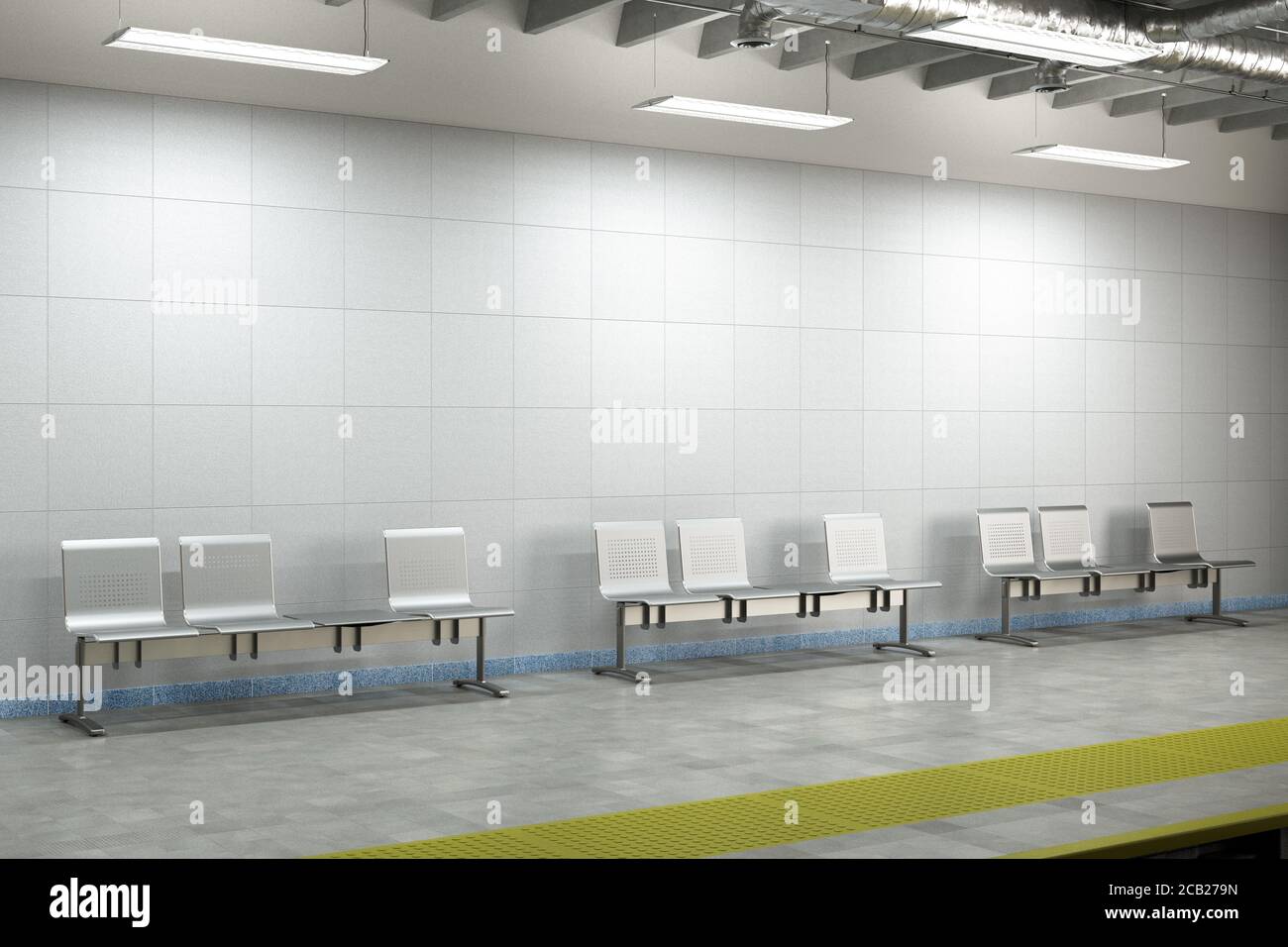 Blank wall of underground subway station mock up. 3d illustration Stock ...