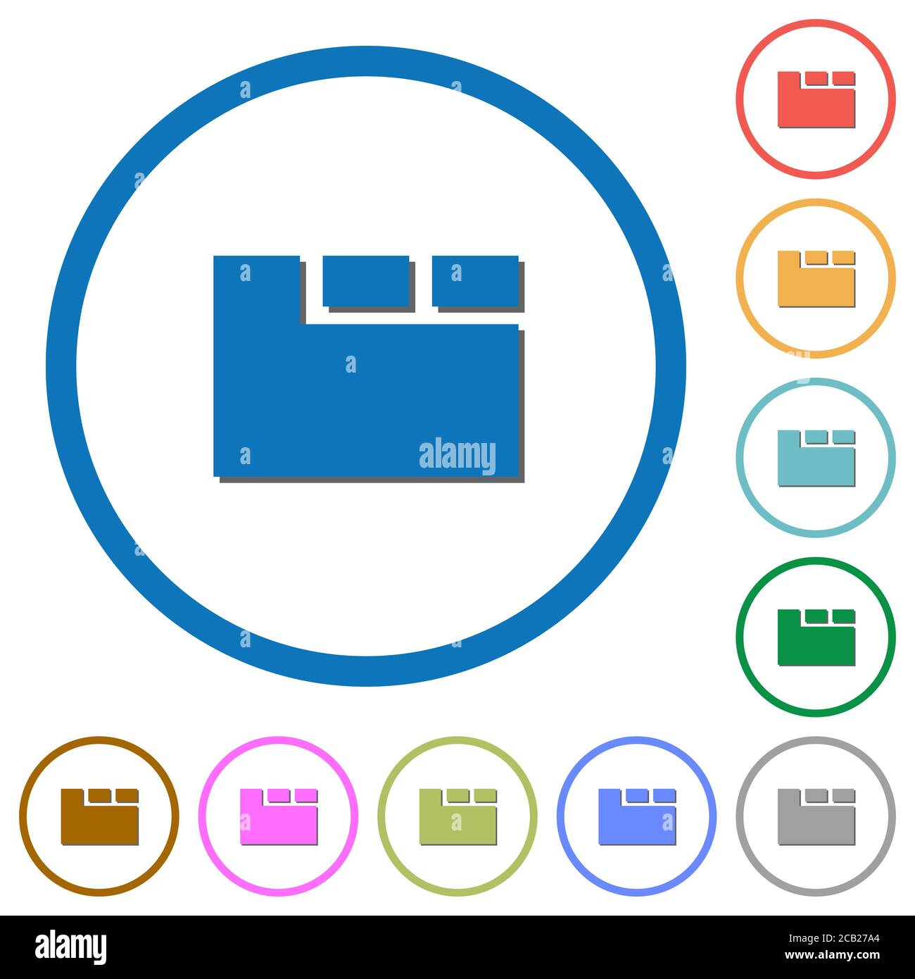 Horizontal tabbed layout active flat color vector icons with shadows in ...