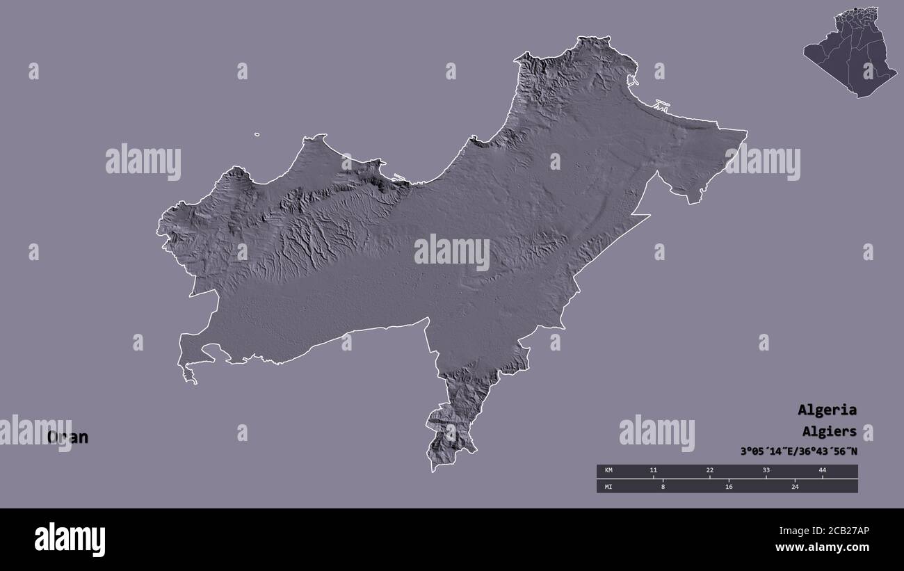 Shape of Oran, province of Algeria, with its capital isolated on solid ...