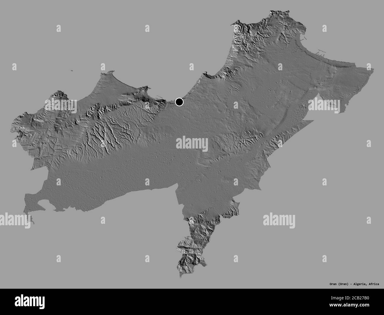 Shape of Oran, province of Algeria, with its capital isolated on a ...