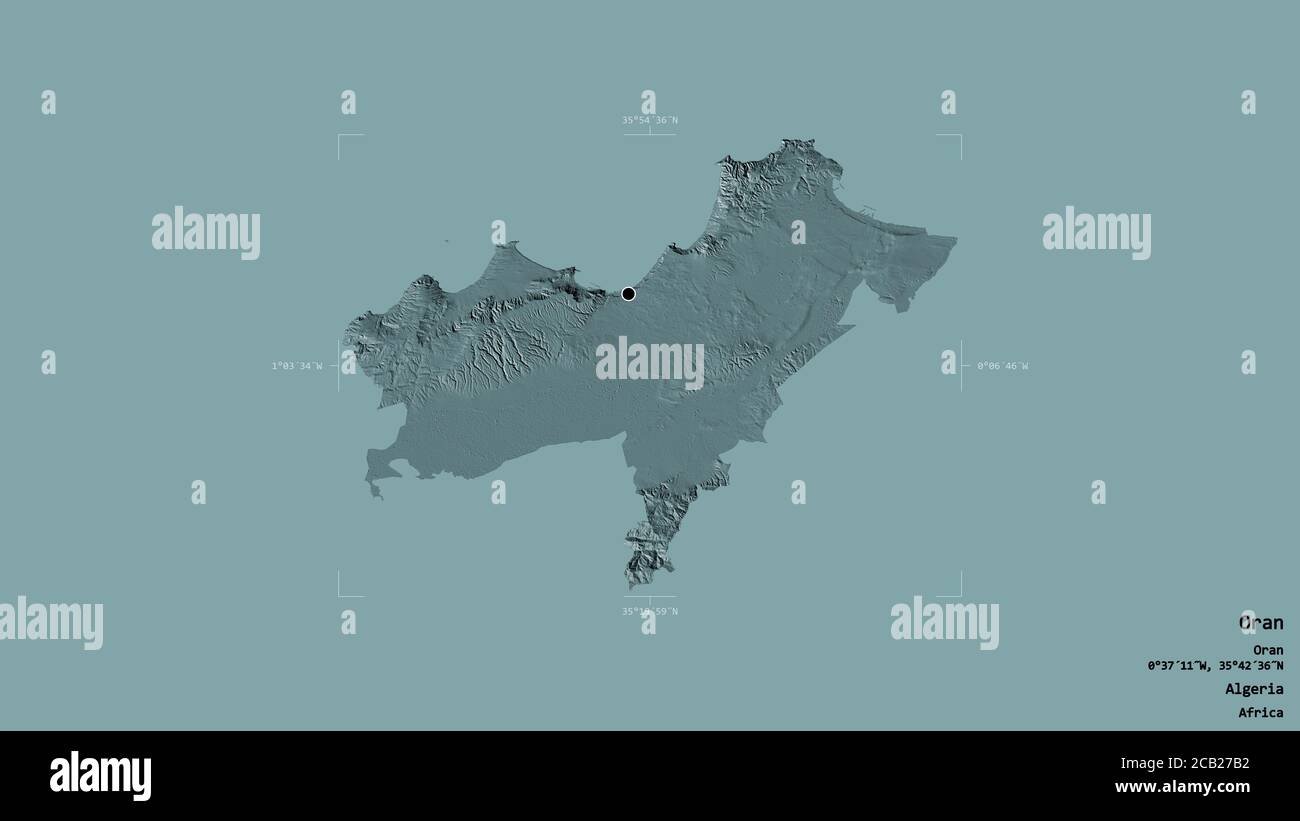 Area of Oran, province of Algeria, isolated on a solid background in a ...