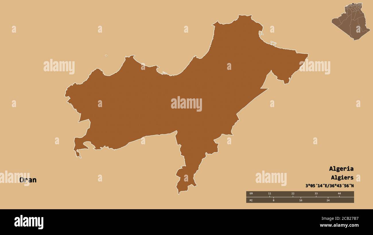 Shape of Oran, province of Algeria, with its capital isolated on solid ...