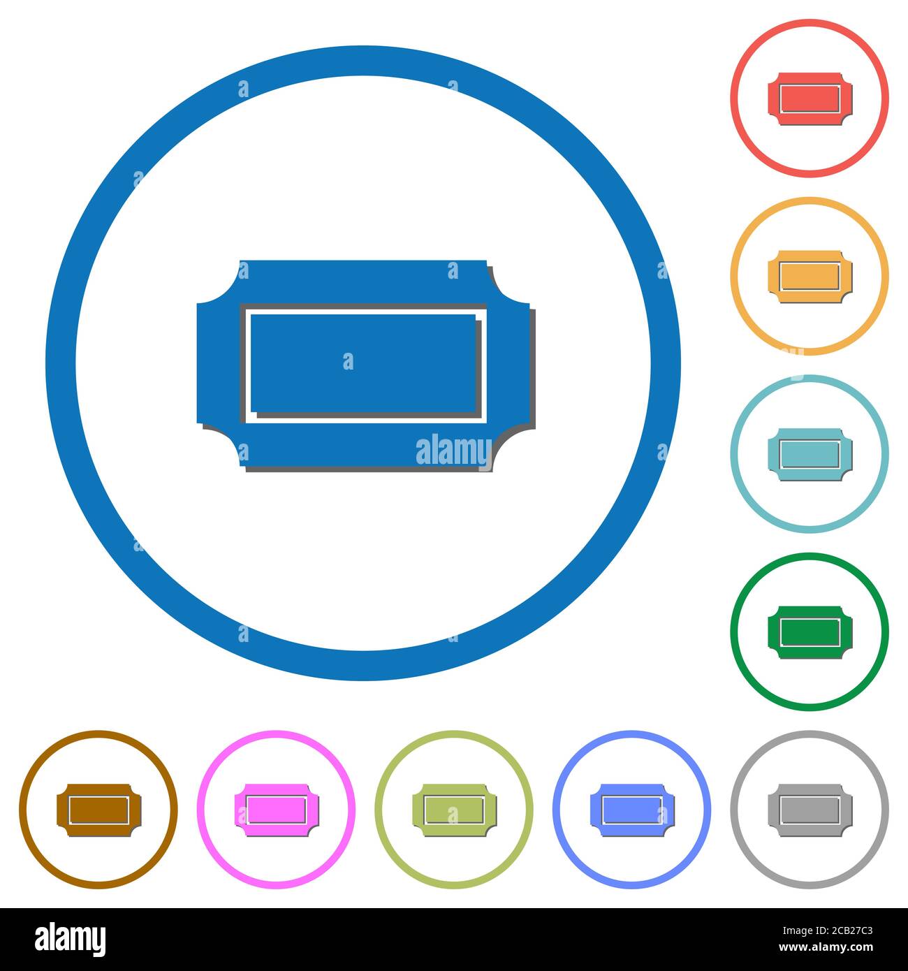 Ticket with straight edges flat color vector icons with shadows in ...