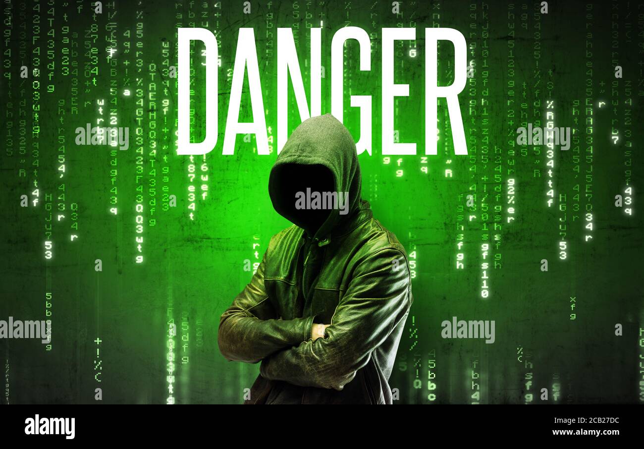 Faceless hacker with DANGER inscription, hacking concept Stock Photo ...