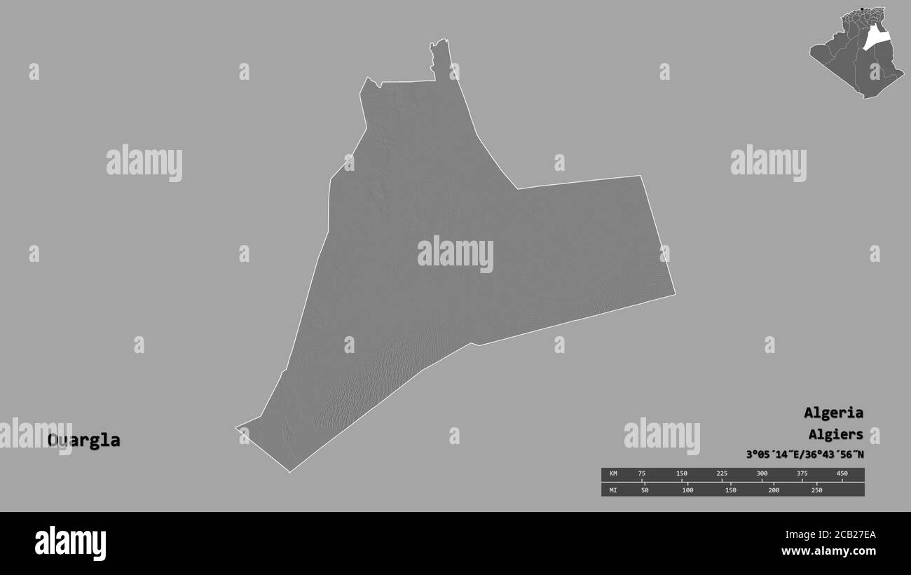 Shape of Ouargla, province of Algeria, with its capital isolated on ...