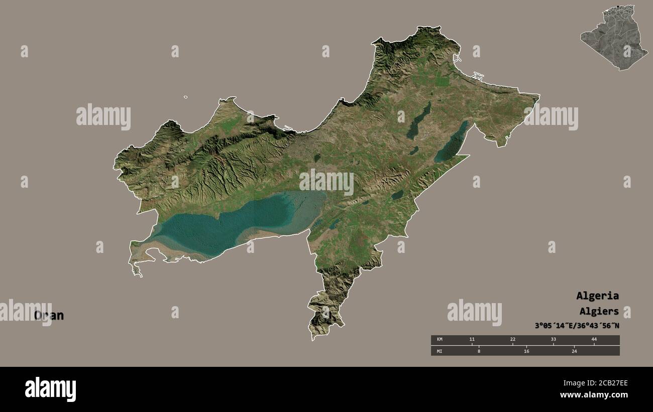 Shape of Oran, province of Algeria, with its capital isolated on solid ...