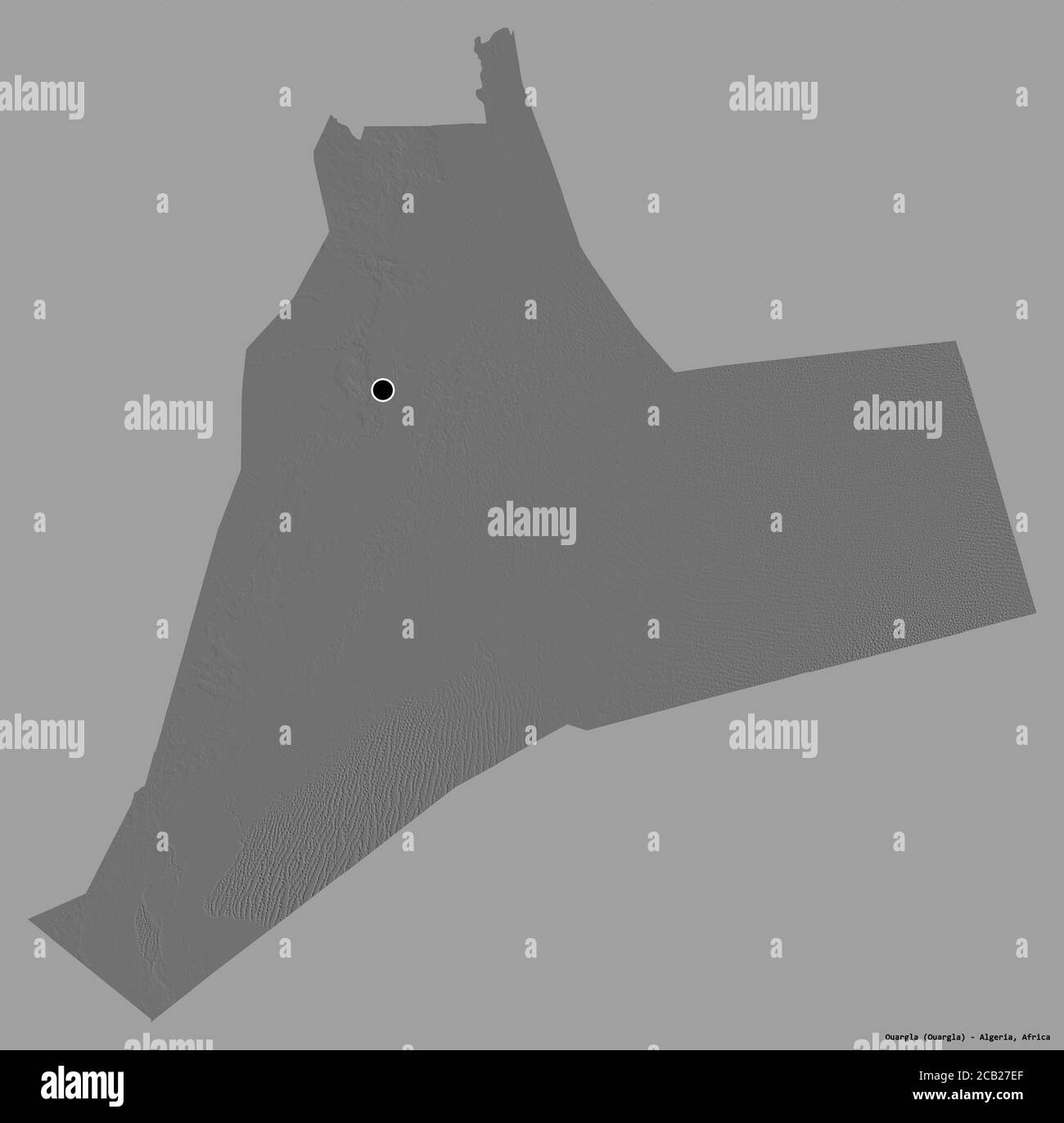 Shape of Ouargla, province of Algeria, with its capital isolated on a ...