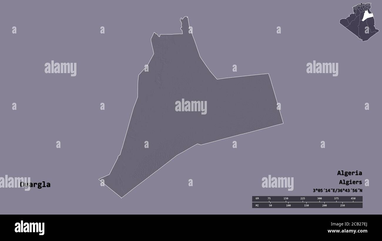 Shape of Ouargla, province of Algeria, with its capital isolated on ...