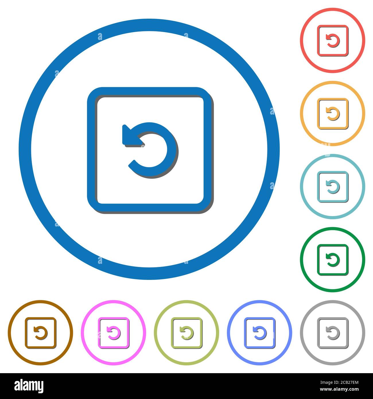 Rotate object left flat color vector icons with shadows in round ...