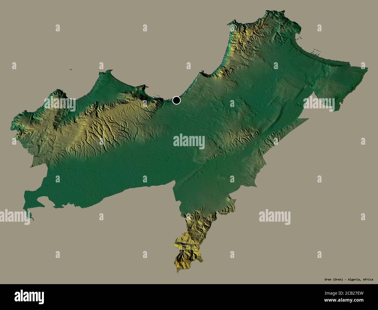 Shape of Oran, province of Algeria, with its capital isolated on a ...