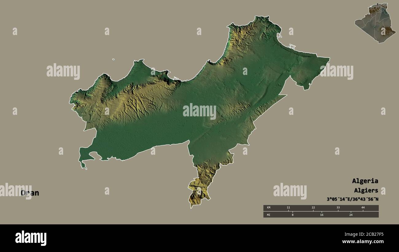 Shape of Oran, province of Algeria, with its capital isolated on solid ...