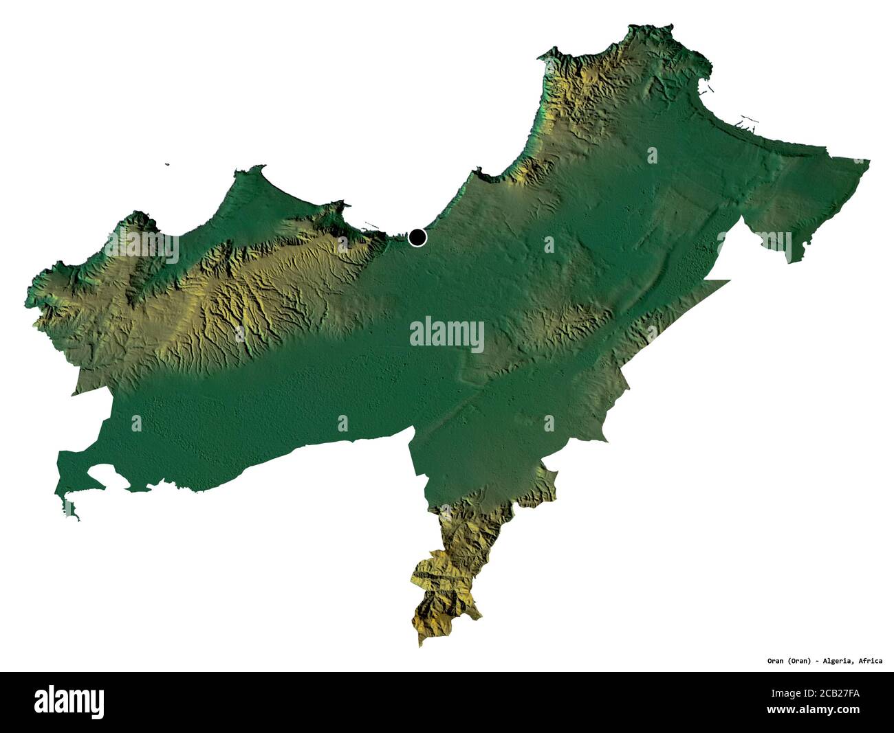 Shape of Oran, province of Algeria, with its capital isolated on white ...