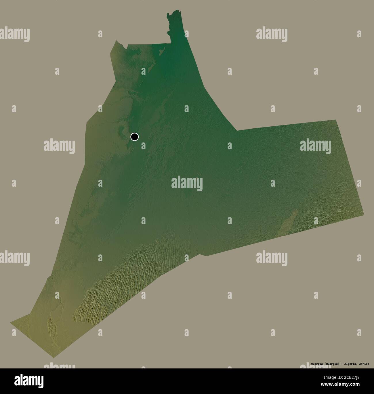Shape of Ouargla, province of Algeria, with its capital isolated on a ...