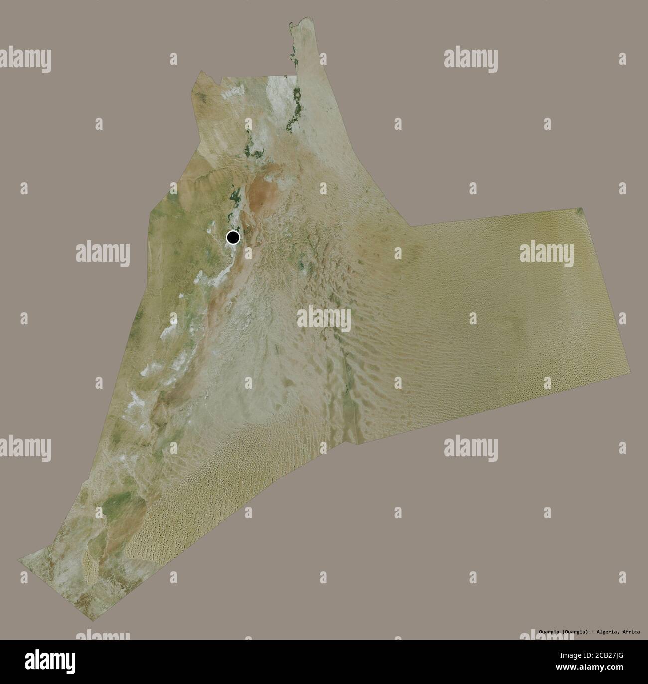 Shape of Ouargla, province of Algeria, with its capital isolated on a ...
