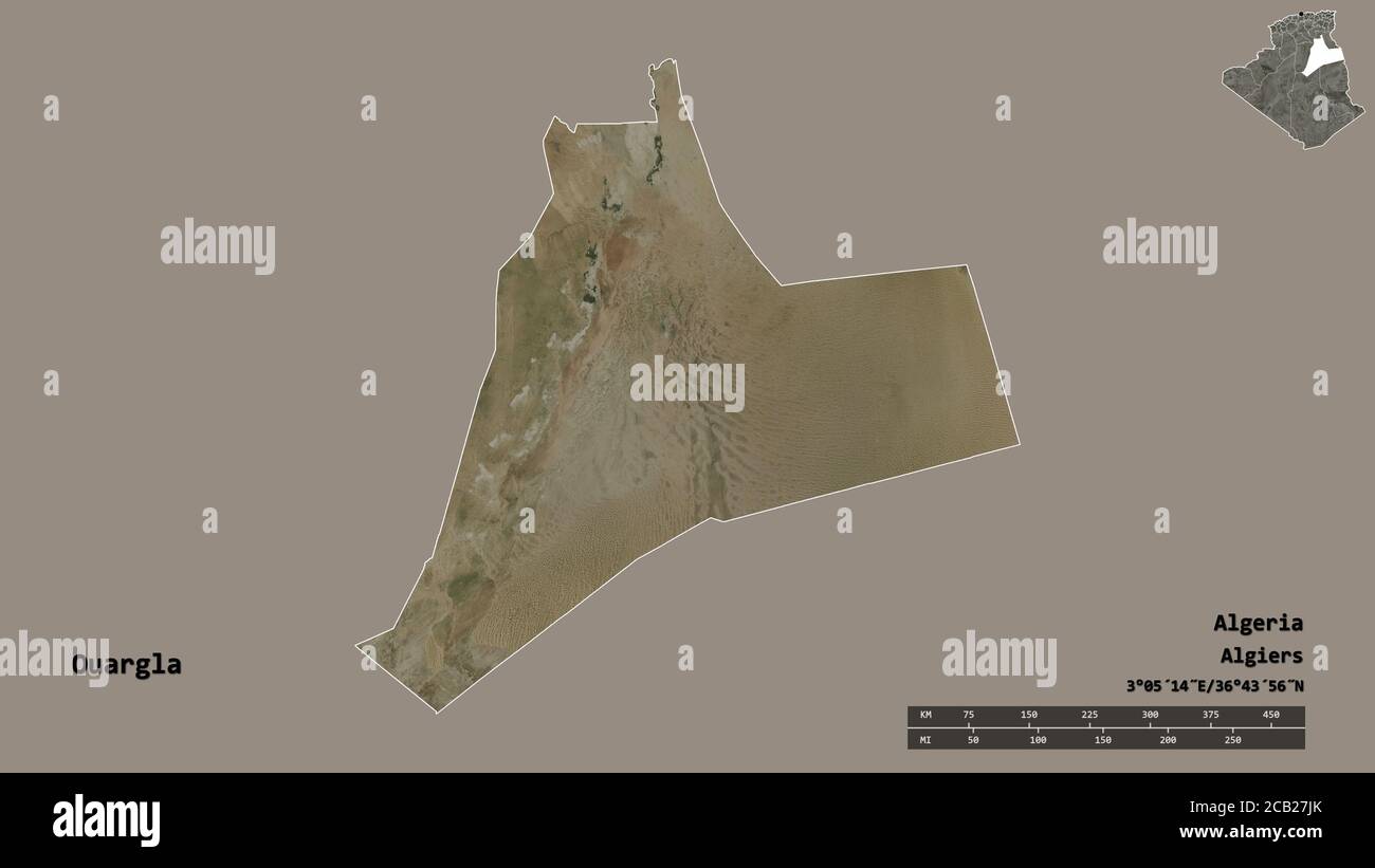 Shape of Ouargla, province of Algeria, with its capital isolated on ...