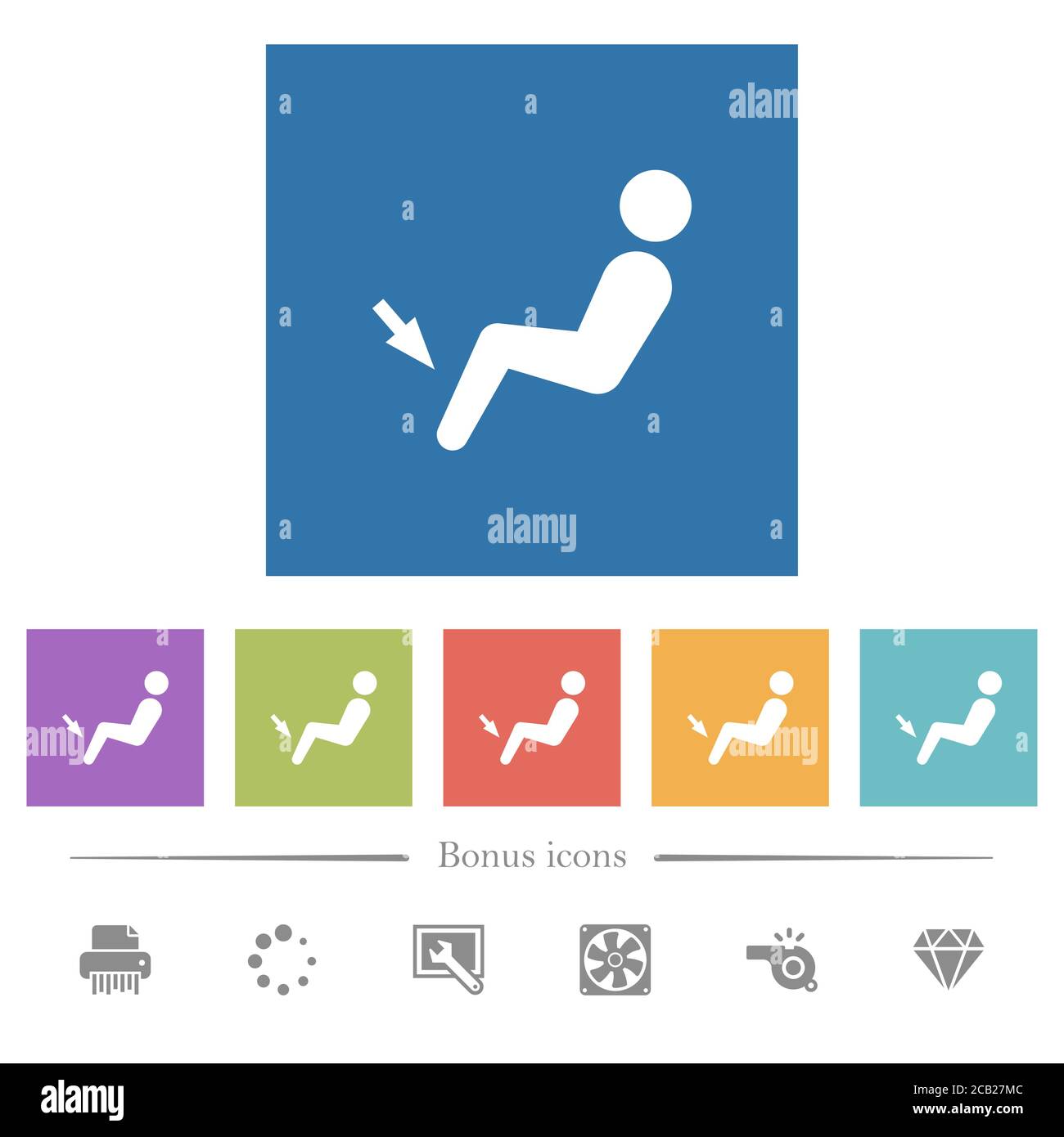 Car air flow direction foot flat white icons in square backgrounds. 6 ...