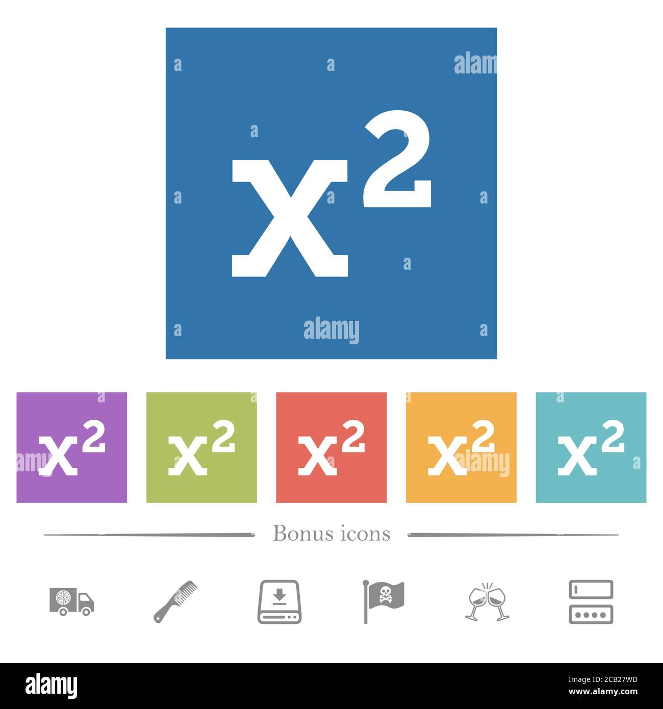 Math exponentiation flat white icons in square backgrounds. 6 bonus ...