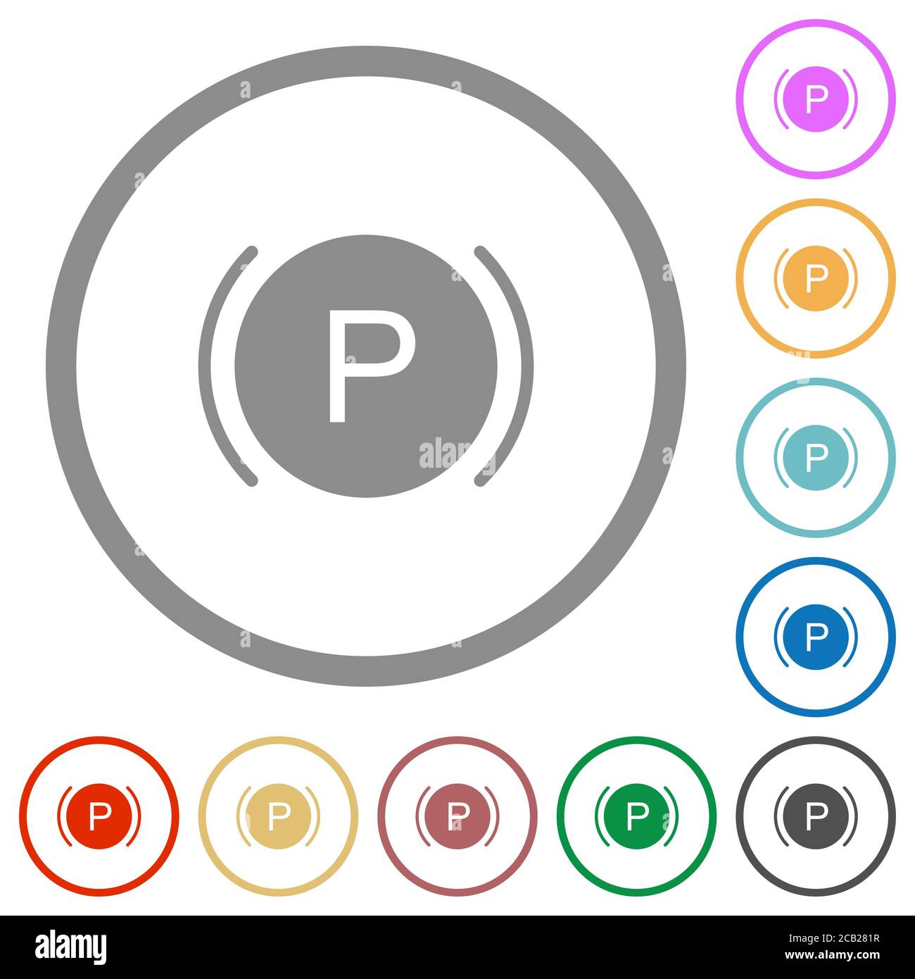 Car dashboard brake warning indicatorflat color icons in round outlines ...
