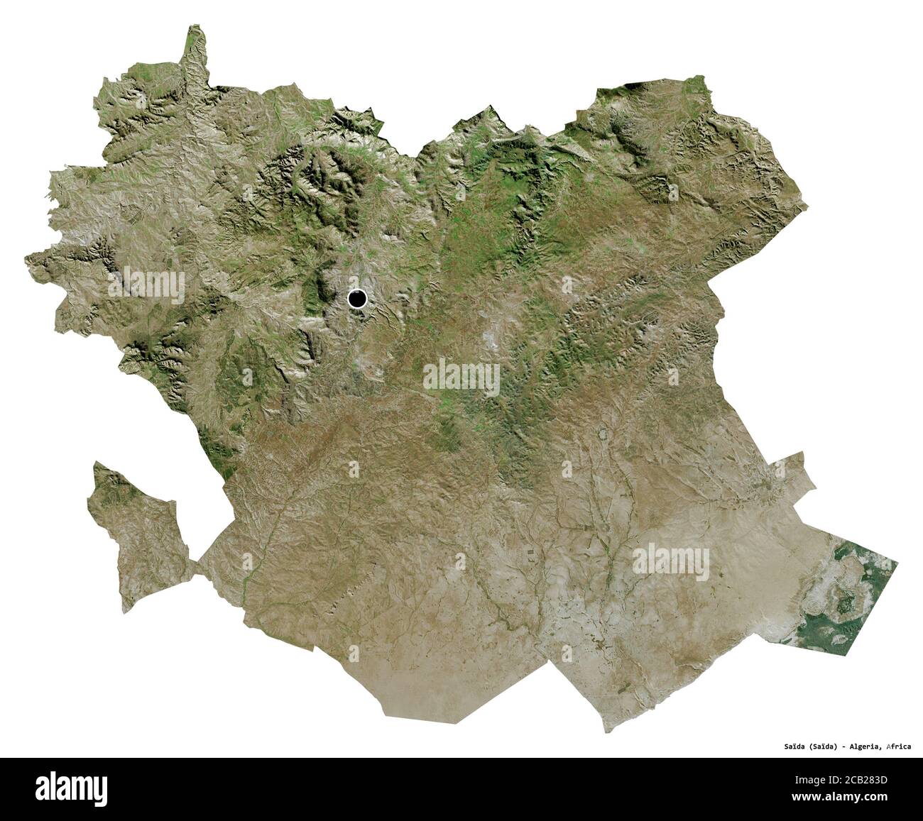 Shape of Saïda, province of Algeria, with its capital isolated on white ...
