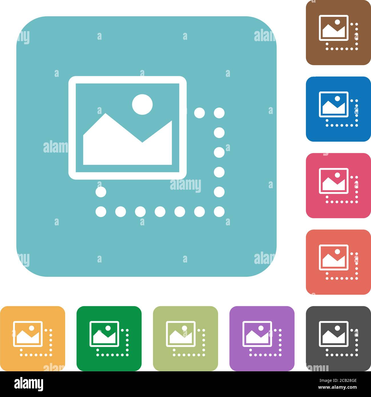 Drag image to top left white flat icons on color rounded square ...