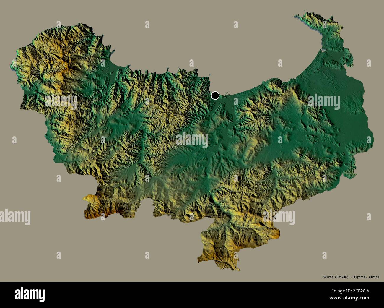 Shape of Skikda, province of Algeria, with its capital isolated on a ...