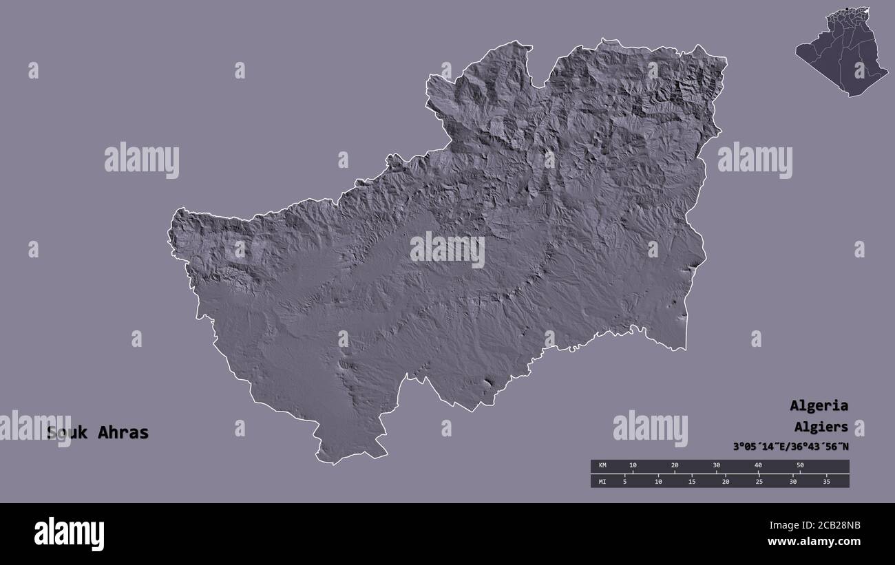Shape of Souk Ahras, province of Algeria, with its capital isolated on ...