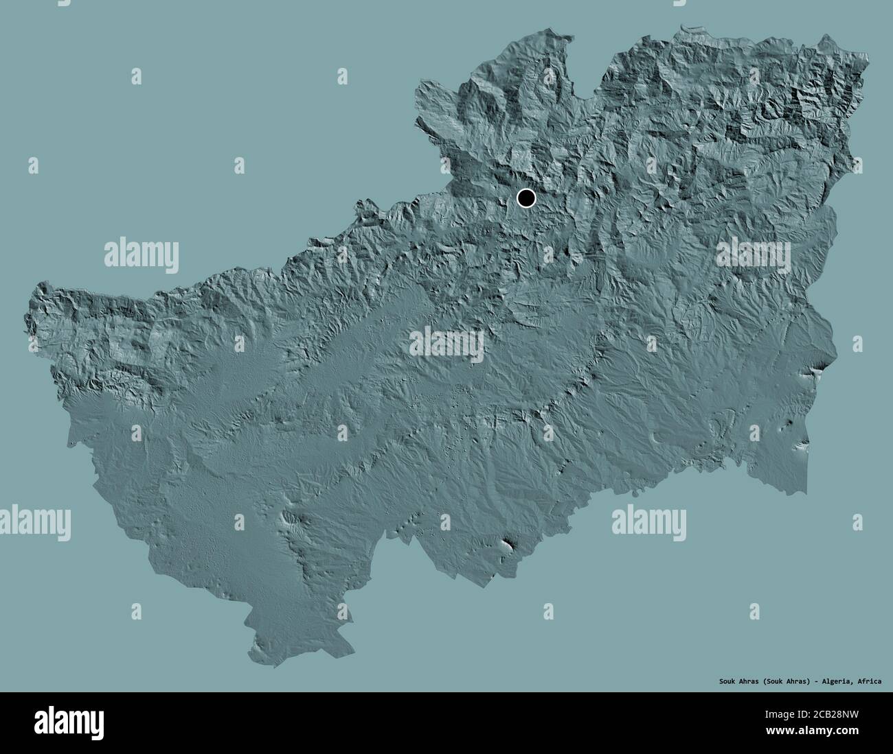 Shape of Souk Ahras, province of Algeria, with its capital isolated on ...