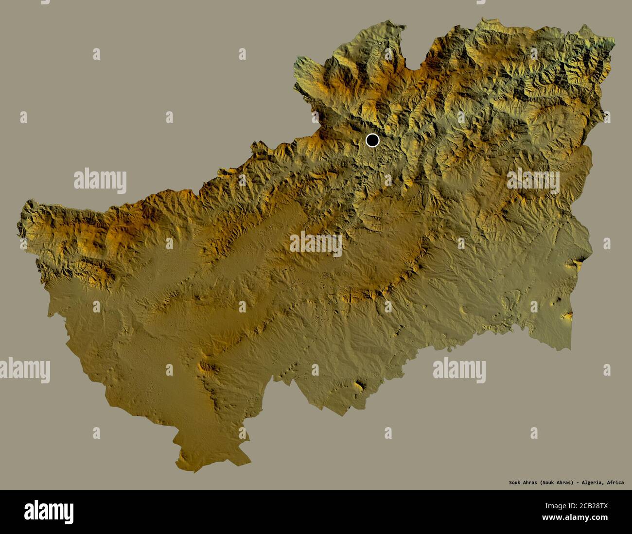 Shape of Souk Ahras, province of Algeria, with its capital isolated on ...