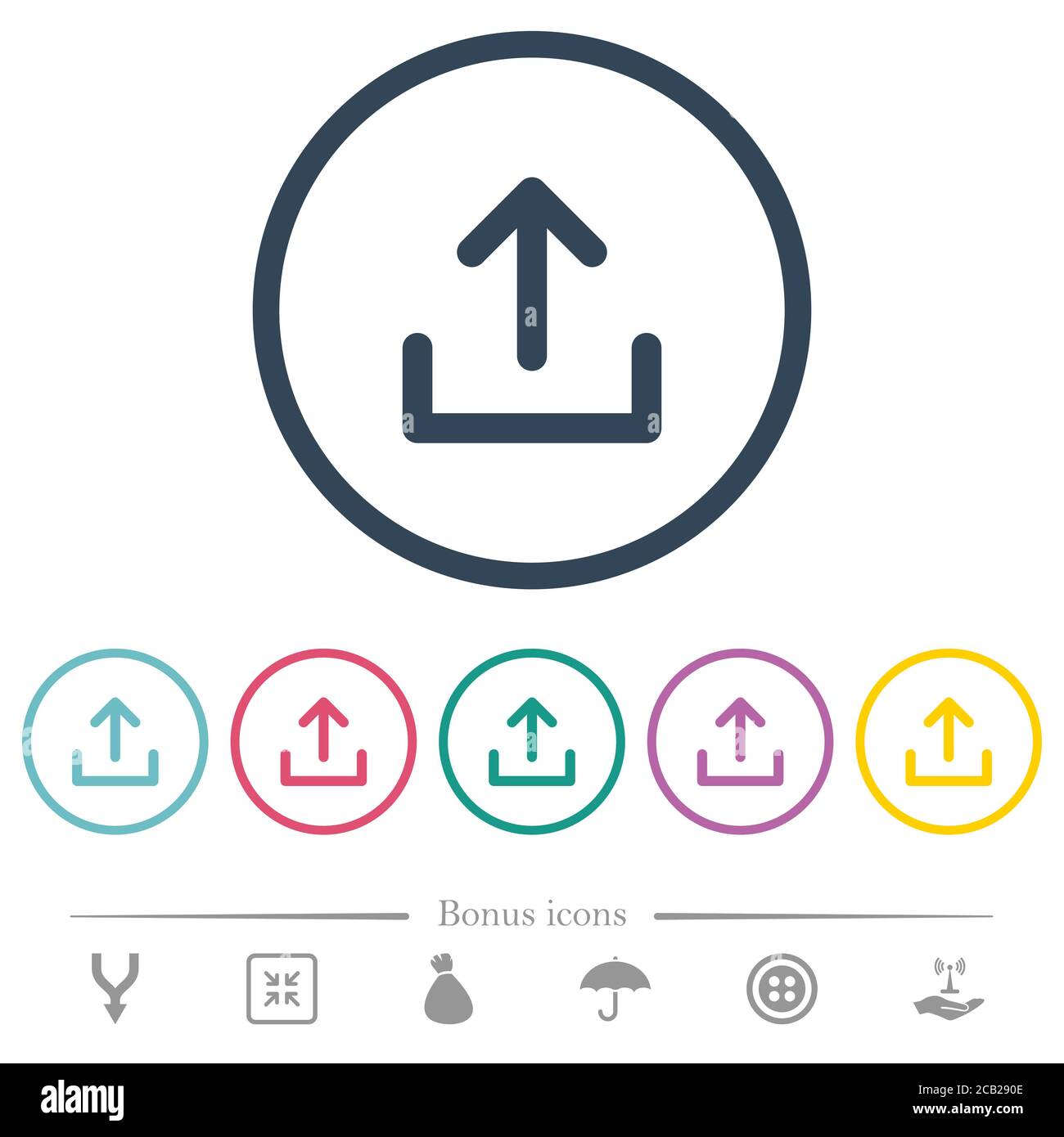 Upload symbol flat color icons in round outlines. 6 bonus icons ...