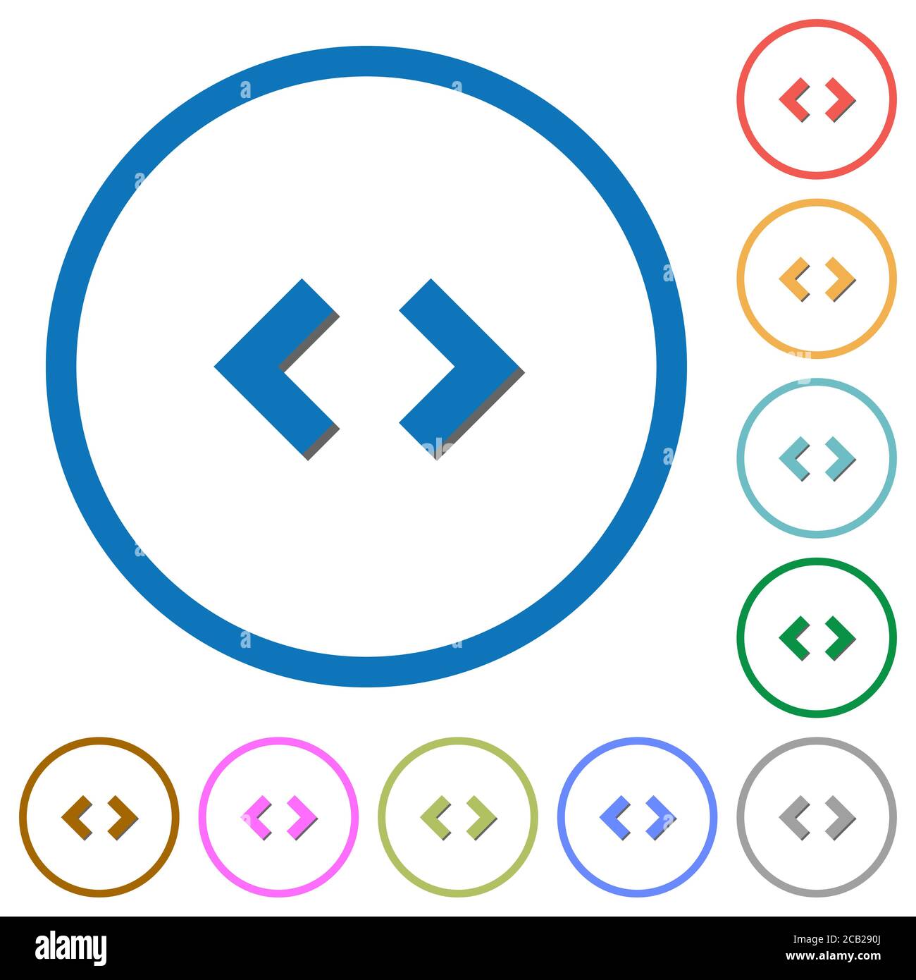 Script code sign flat color vector icons with shadows in round outlines ...