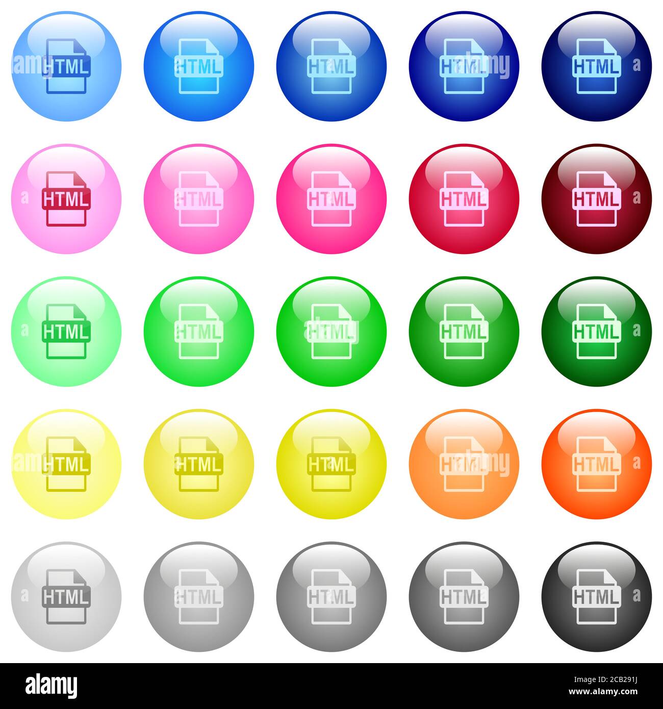 HTML file format icons in set of 25 color glossy spherical buttons Stock Vector Image & Art - Alamy