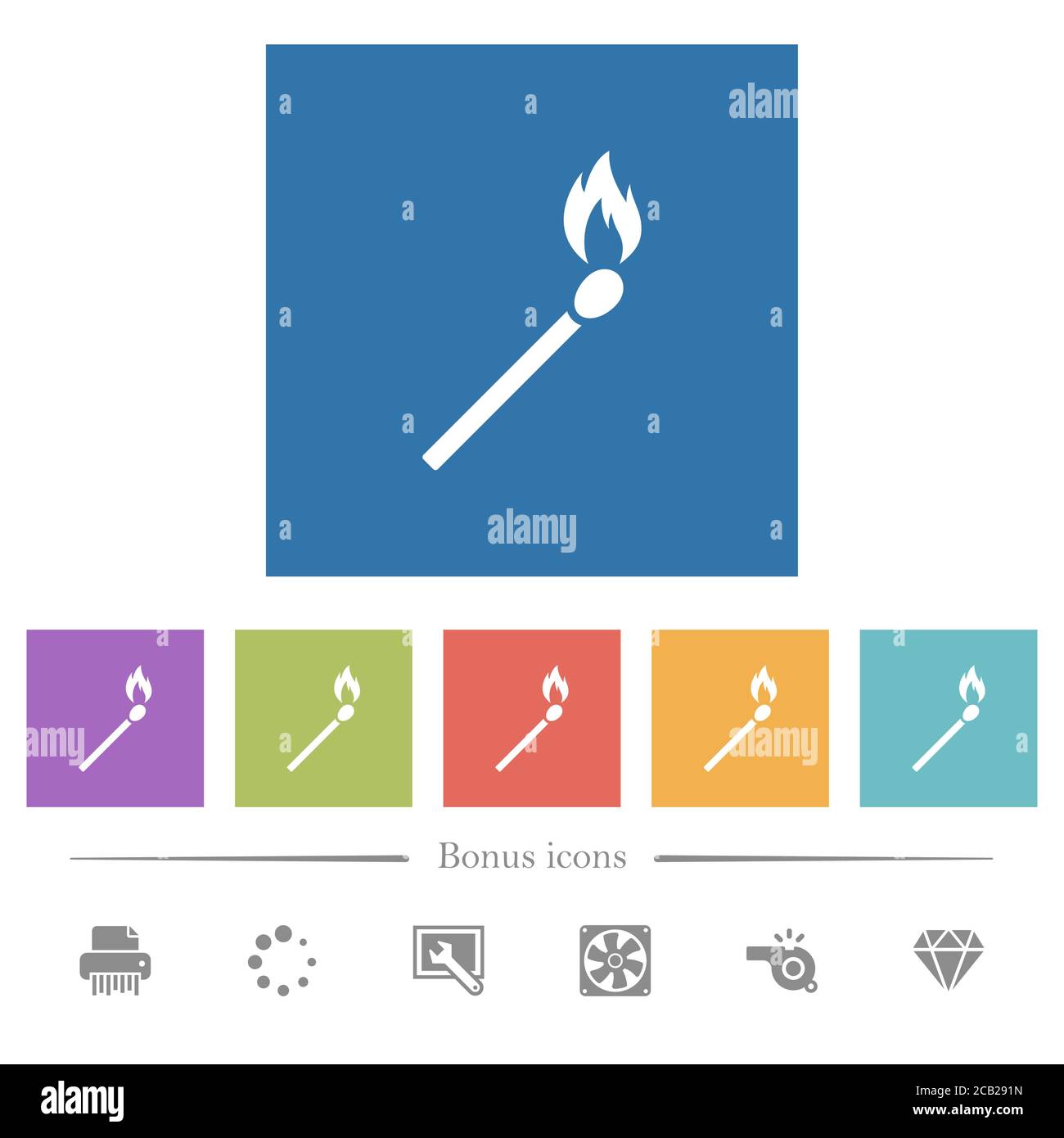 Matchstick flat white icons in square backgrounds. 6 bonus icons ...