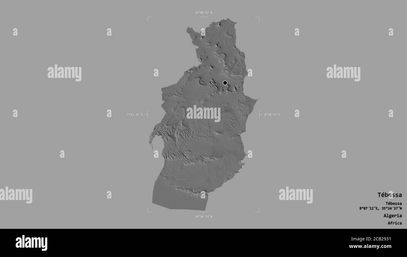Area of Tébessa, province of Algeria, isolated on a solid background in ...