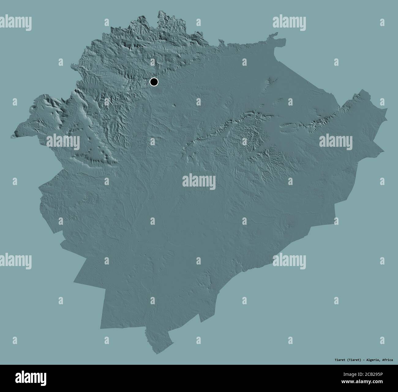 Shape of Tiaret, province of Algeria, with its capital isolated on a ...