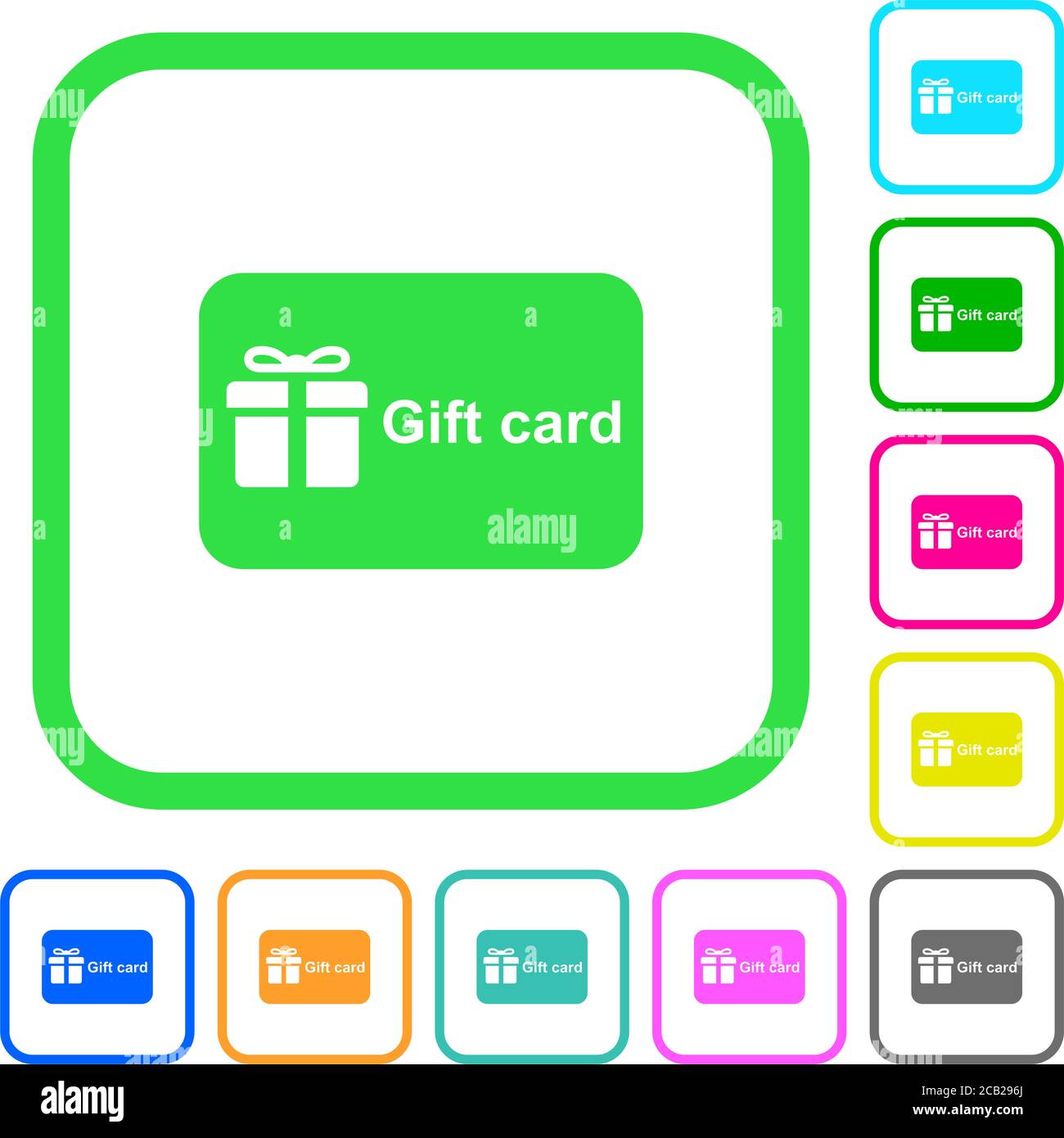 Gift card with text vivid colored flat icons in curved borders on white ...