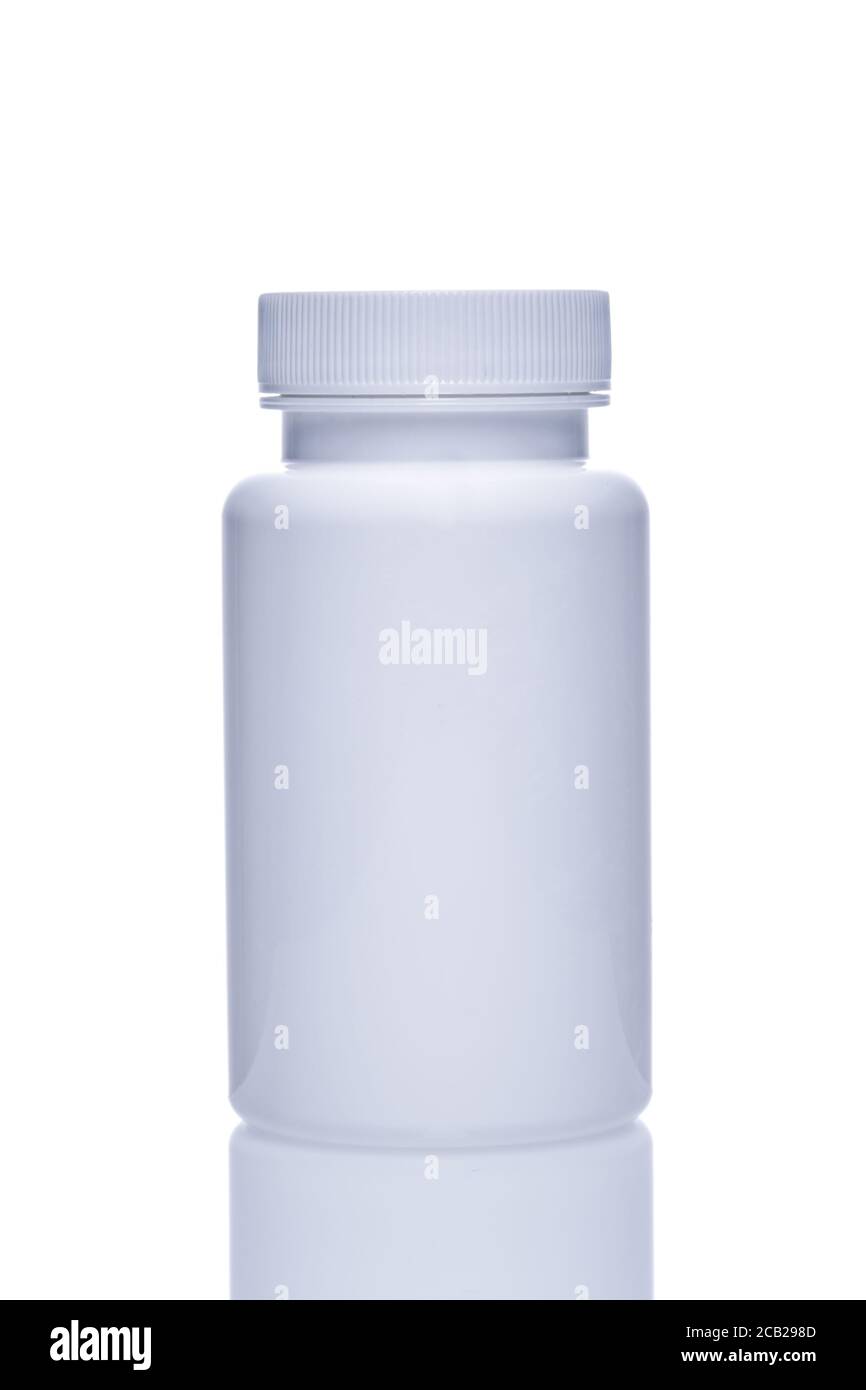 White plastic jar packaging for pills on a white background Stock Photo ...