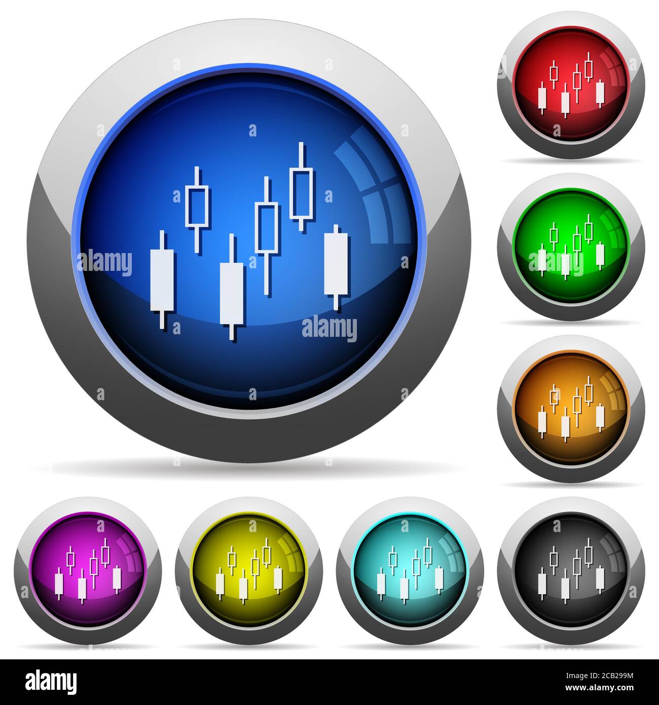 Candlestick chart icons in round glossy buttons with steel frames Stock ...